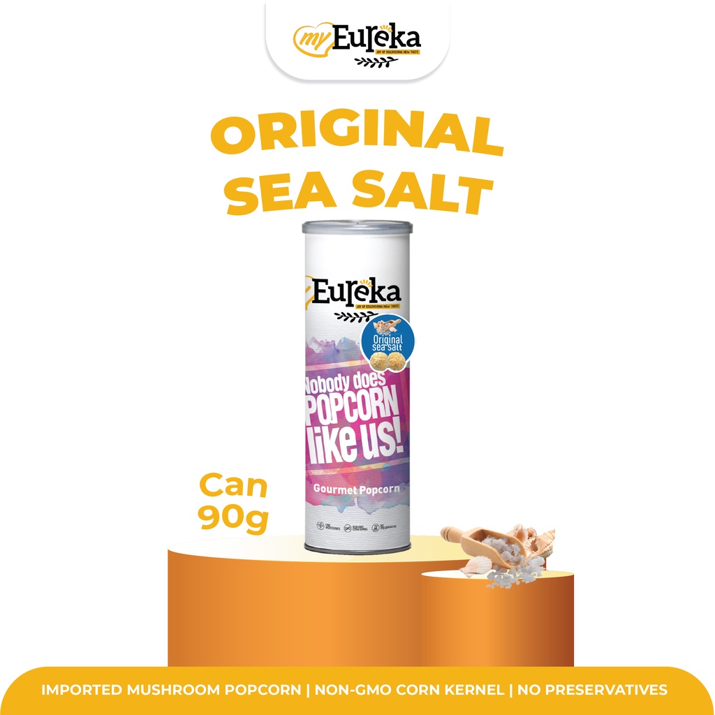 Jual Eureka Popcorn Original Sea Salt Can 90g & 70g | Snack Cemilan ...