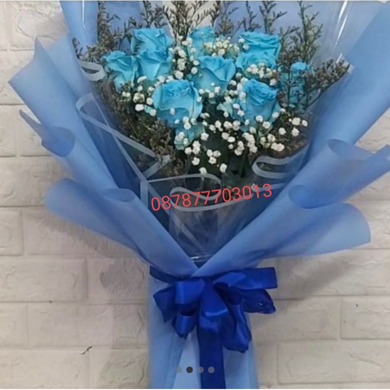 Jual buket bunga segar nuansa biru/bunga ultah/wisuda | Shopee Indonesia