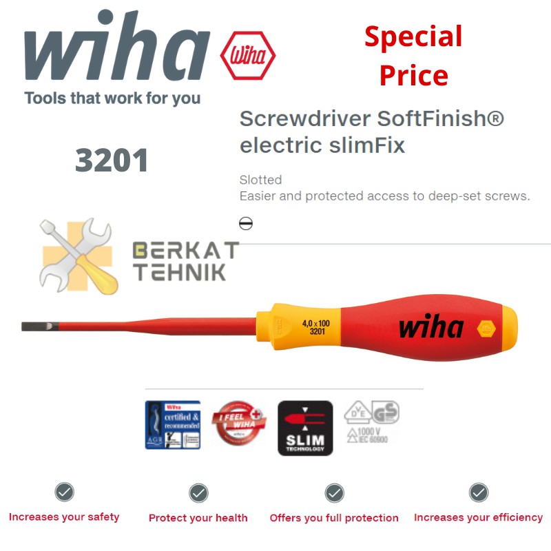 Jual Obeng WIHA 3201 SoftFinish Electric SlimFix Slotted Screwdriver Obeng Listrik Elektrik ...