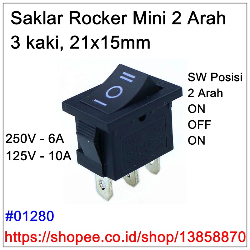 Jual Saklar Mini Ac DC Rocker 21x15mm Switch 2 arah 3 kaki SW ON OFF ON ...