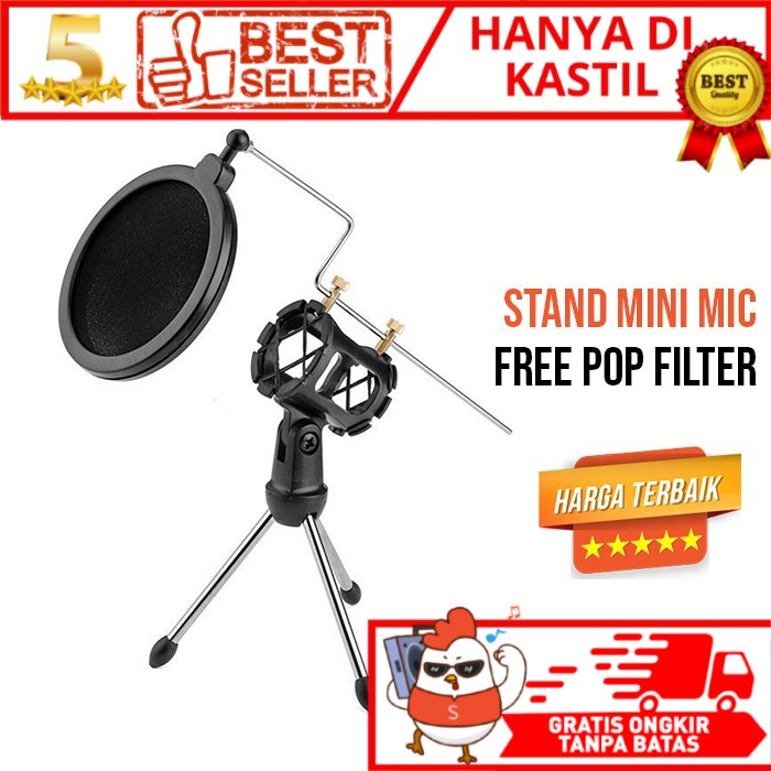 Jual STAND MINI PLUS POP FILTER MICROPHONE HANDHELD UNIVERSAL HOLDER ...