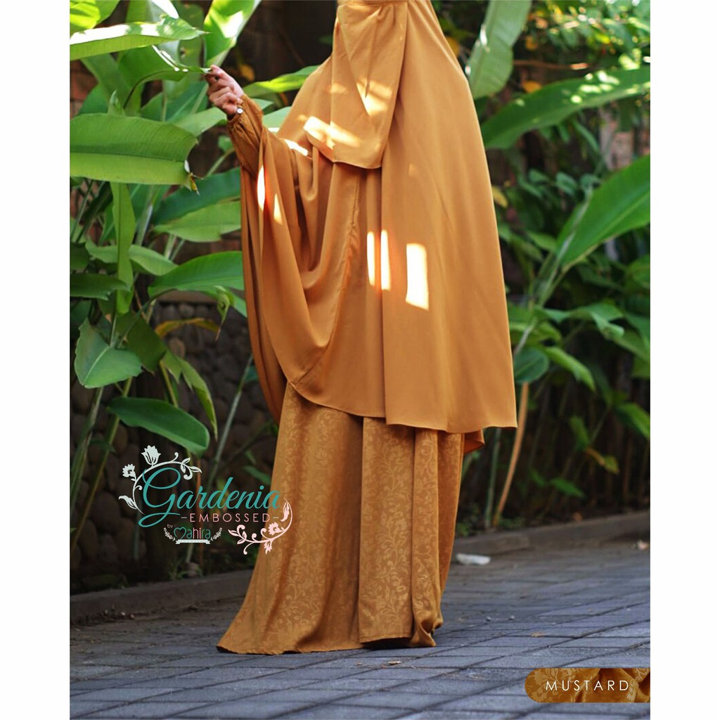 Jual Model Gamis Terbaru Mahira Gardenia Seri Emboss Motif Daun dan ...