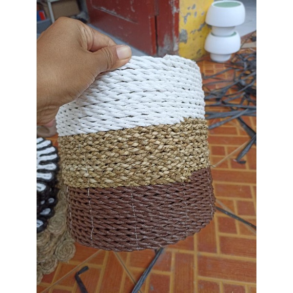 Jual pot mini loly anyam set 3 in 1 / pot anyam set 3 / pot seagrass ...