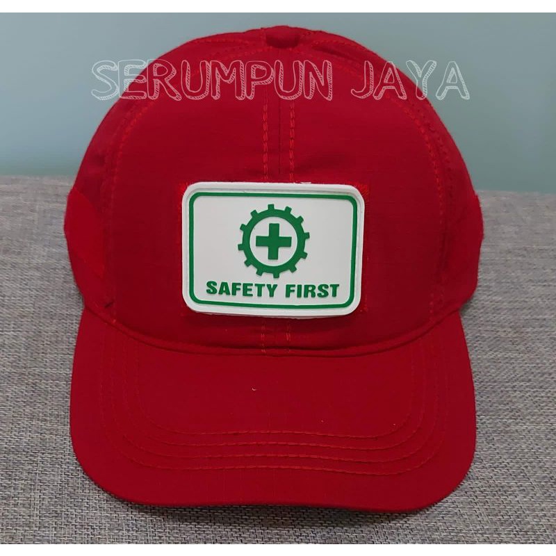 Jual TOPI SAFETY FIRST - TOPI SAFETY FIRST MERAH VELCRO + PATCH ...