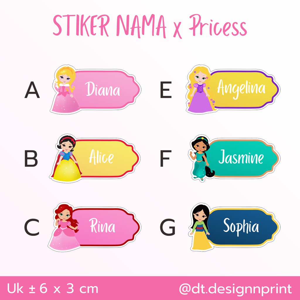 Jual STIKER NAMA PRINCESS / CUSTOM STIKER LUCU DISNEY MURAH PONTIANAK ...