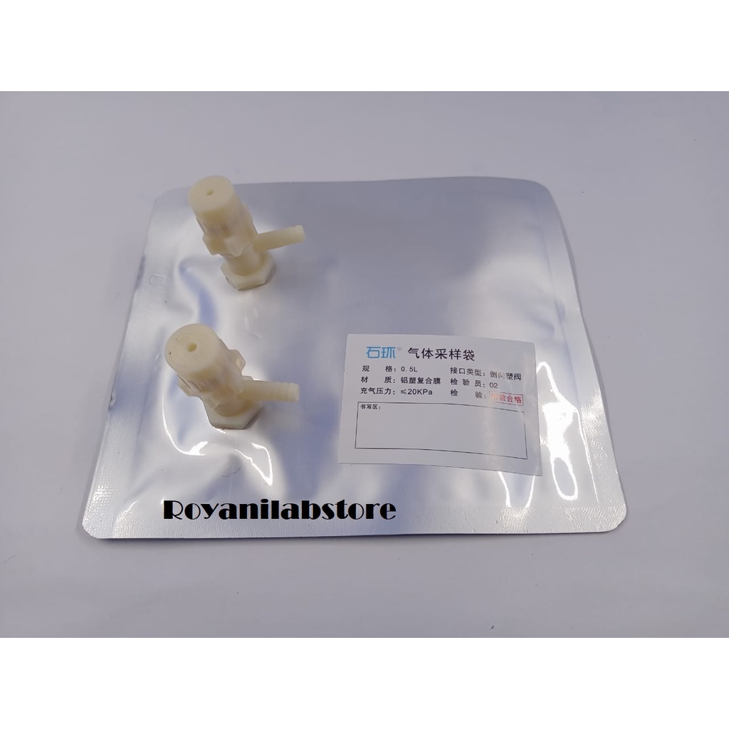 Jual Gas Sampling Bag Alumunium 0.5 Liter Katup Double ( Double valve ...