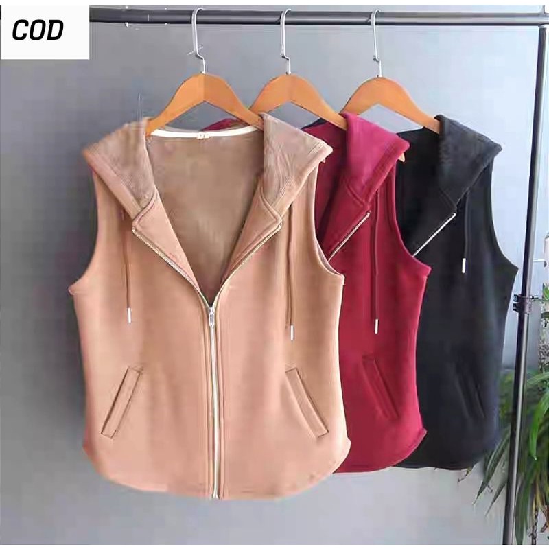 Jual Rompi Wanita kekinian Hoodie Polos Tanpa Lengan | Shopee Indonesia