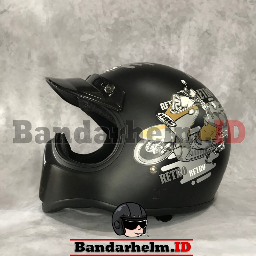 Jual Helm HBC Cakil Motif Retro Retro Retro Retro Hitam Doff | Shopee ...