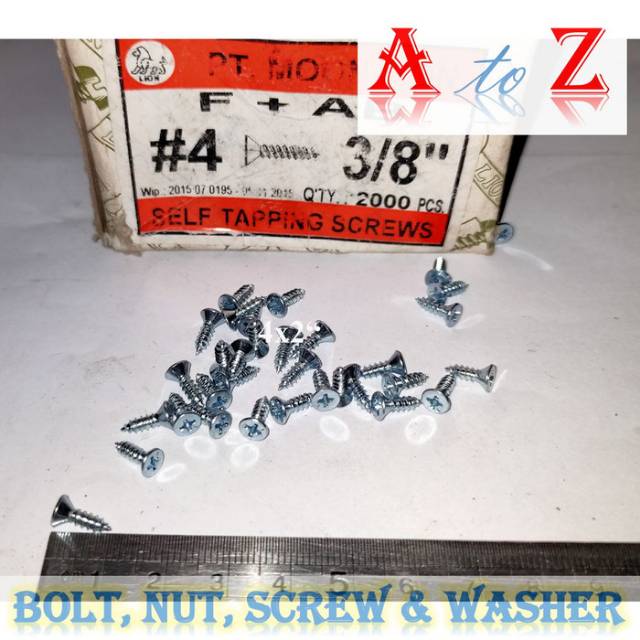 Jual Skrup cacing 4 x3/8 in/screw putih 4 x 3/8"/sekrup tapping FH(+) 4 ...