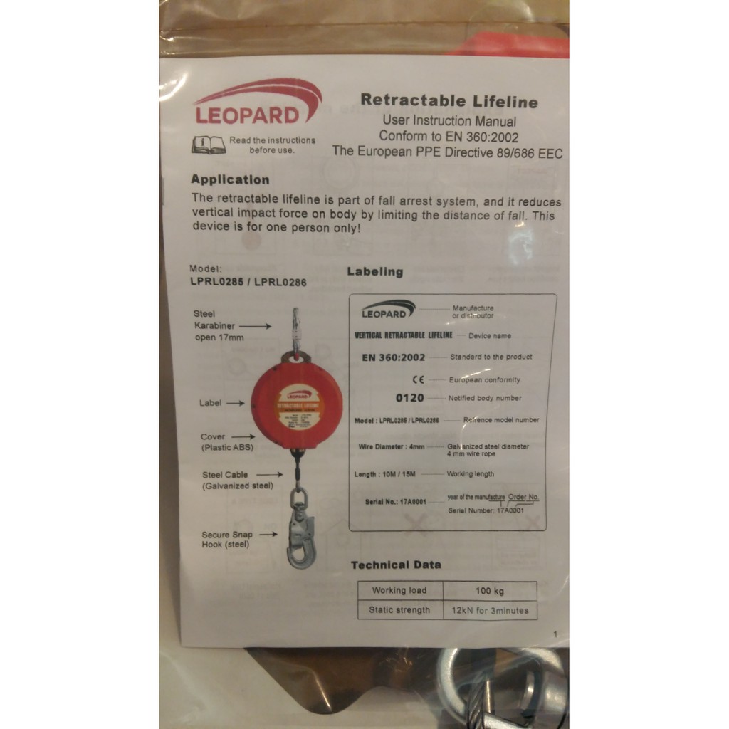 Jual Safety Croll / Retractable Lifeline Lenght 10M Leopard LPRL 0285 ...