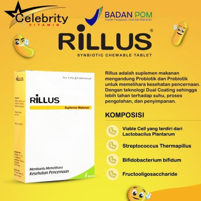 Jual RILLUS PROBIOTIK PREBIOTIK SINBIOTIK 1 BOX 30 TABLET KUNYAH BPOM ...