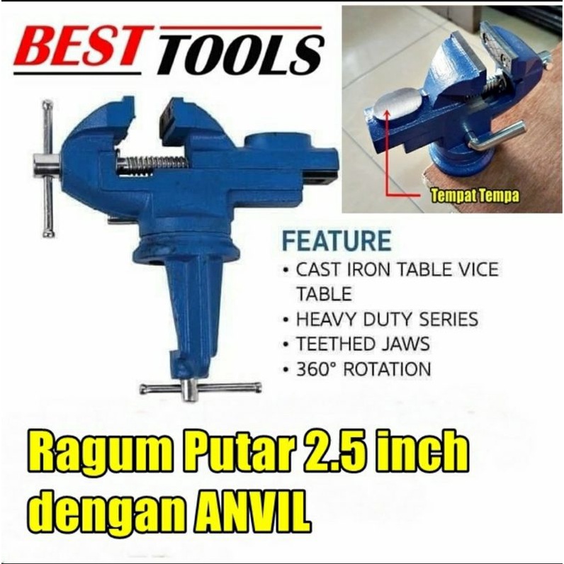Jual Ragum Putar 2.5 Inch With Anvil / Catok Meja Tanggem Mini 2.5 ...
