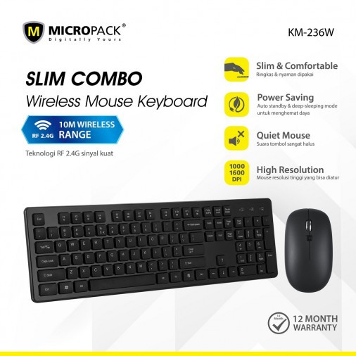 Jual Keyboard Mouse Wireless Micropack KM-236W Slim Combo Wireless Mouse Keyboard | Shopee Indonesia