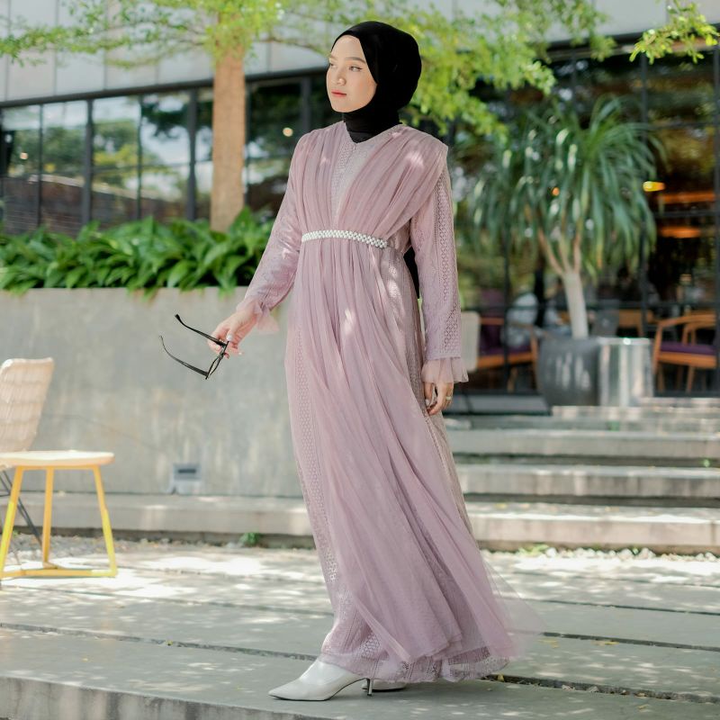 Jual Baju dress gamis gaun maxi pesta lebaran 2025 brukat brokat lace tile renda embroi seragam ...