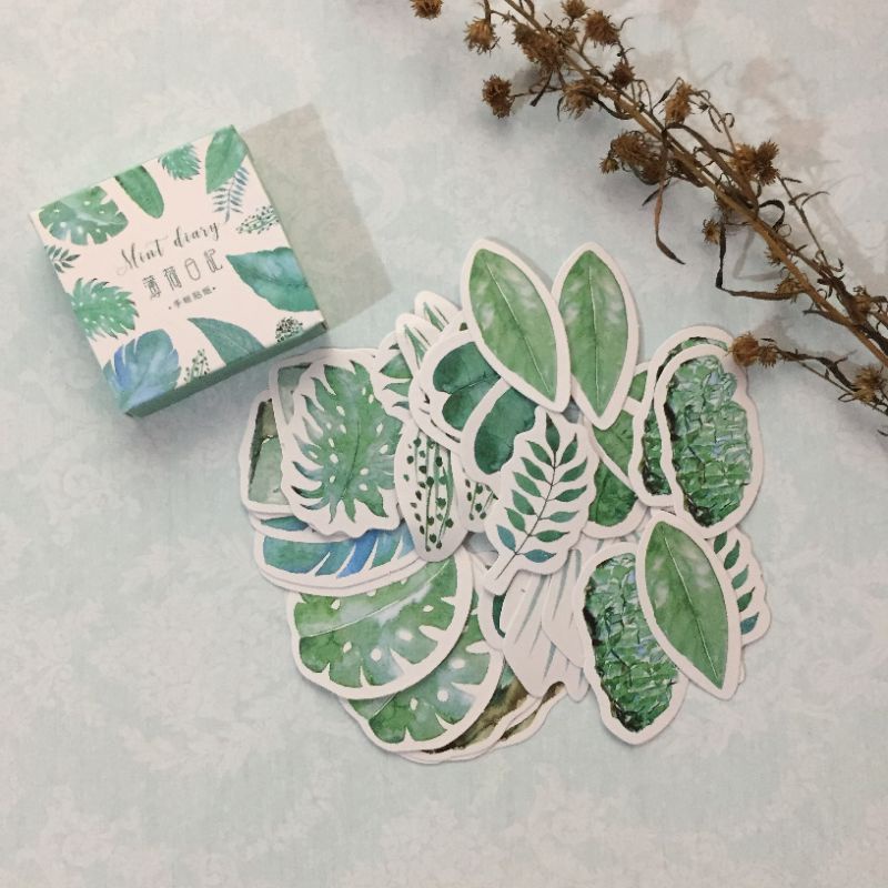 Jual Sticker Desain Kawai Lucu untuk Scrapbook/Jurnal Motif Daun-Daun ...