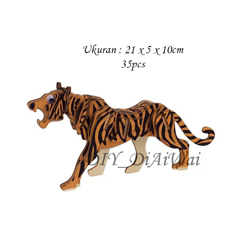 Jual Puzzle 3D DIY bahan kayu TIGER mainan puzzle edukasi anak (kado ...