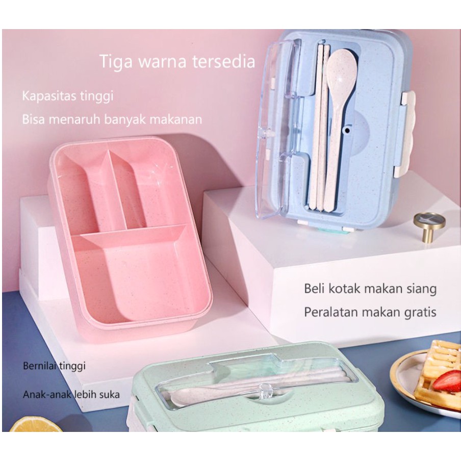 Jual Lunch Box Set Kotak Bekal Lunchbox Makan Jerami Gandum kotak makan 1000ml 4 In 1 Free ...