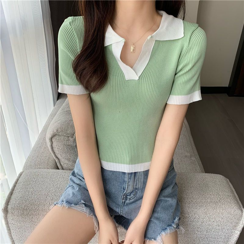 Jual 【BISA COD】Kasual Polo Neck knit Top Wanita Atasan rajut cewek gaya korean style basic ...