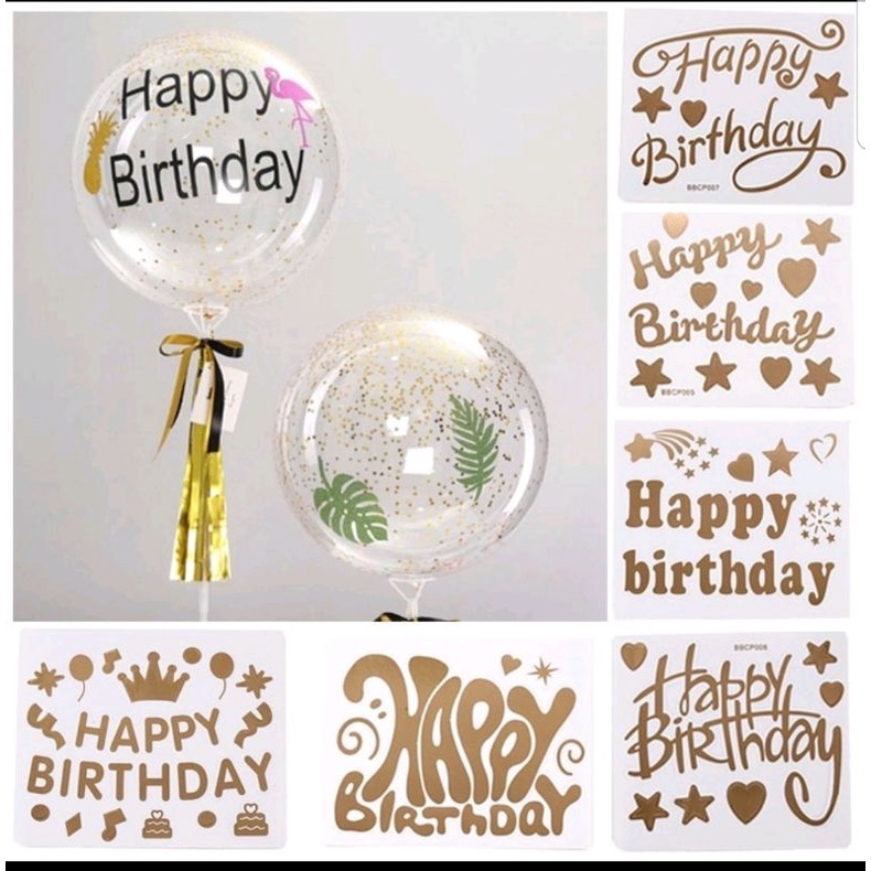 Jual Black & Gold Stiker Balon Transparan Tulisan Happy Birthday ...