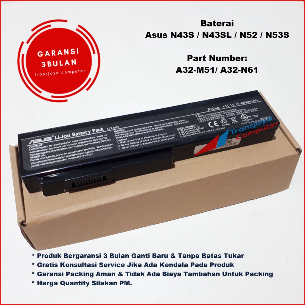 Jual Baterai Battery Asus N43 N43S N43SL N43SN N43J N43JF N43JM N52 ...