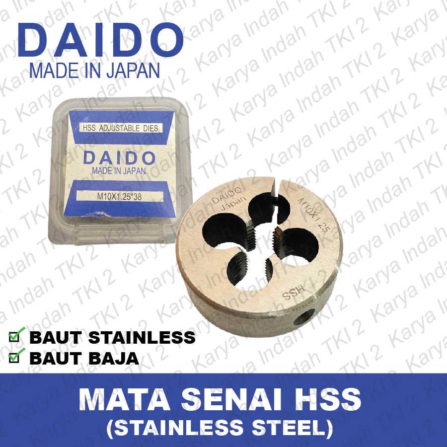 Jual Mata Senai Stainless Steel DAIDO HSS Alat Drat Luar Baut Baja M12 M10 M8 M6 Round Die ...