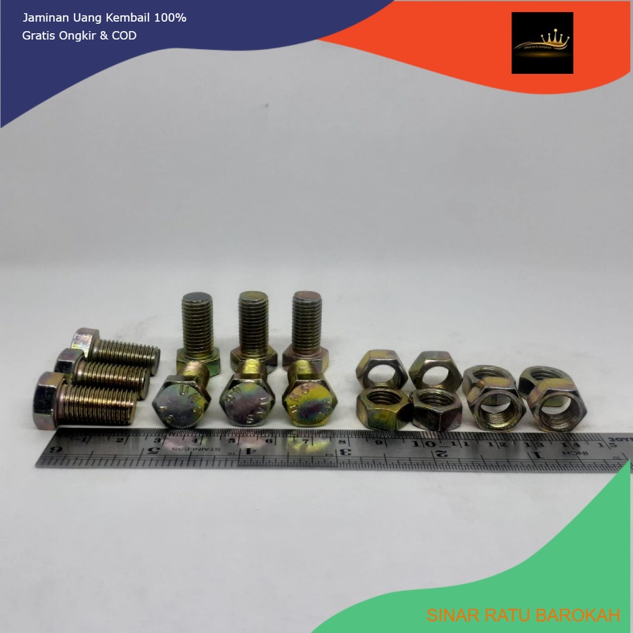 Jual BAUT MUR KUNING M10X20 / BMK M10X20 / BAUT M10X20 KUNING BMK M10 X 20 KUNCI 14 PANJANG 2CM ...