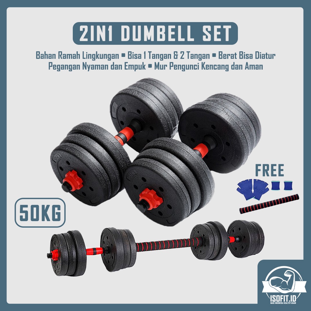 Jual Isofit DUMBELL SET 50KG / Barbel / Alat Angkat Beban / Alat Fitness Rumah | Shopee Indonesia