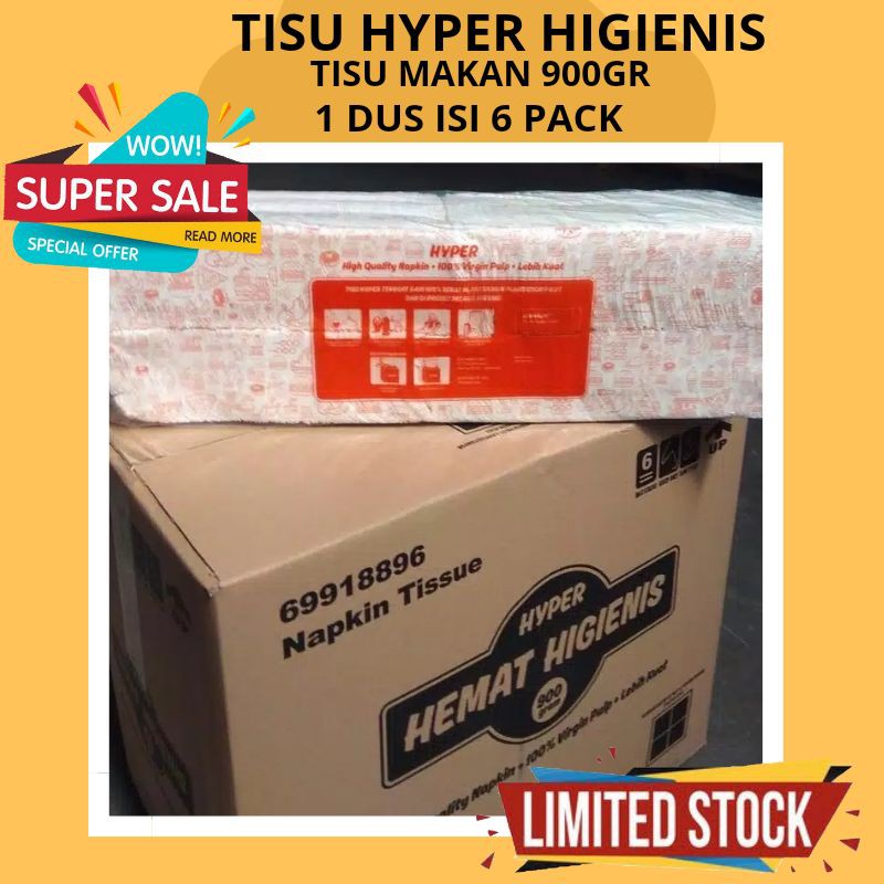 Jual tisu makan hyper higienis 900gram x 6 pack 2 potong lebih irit ...