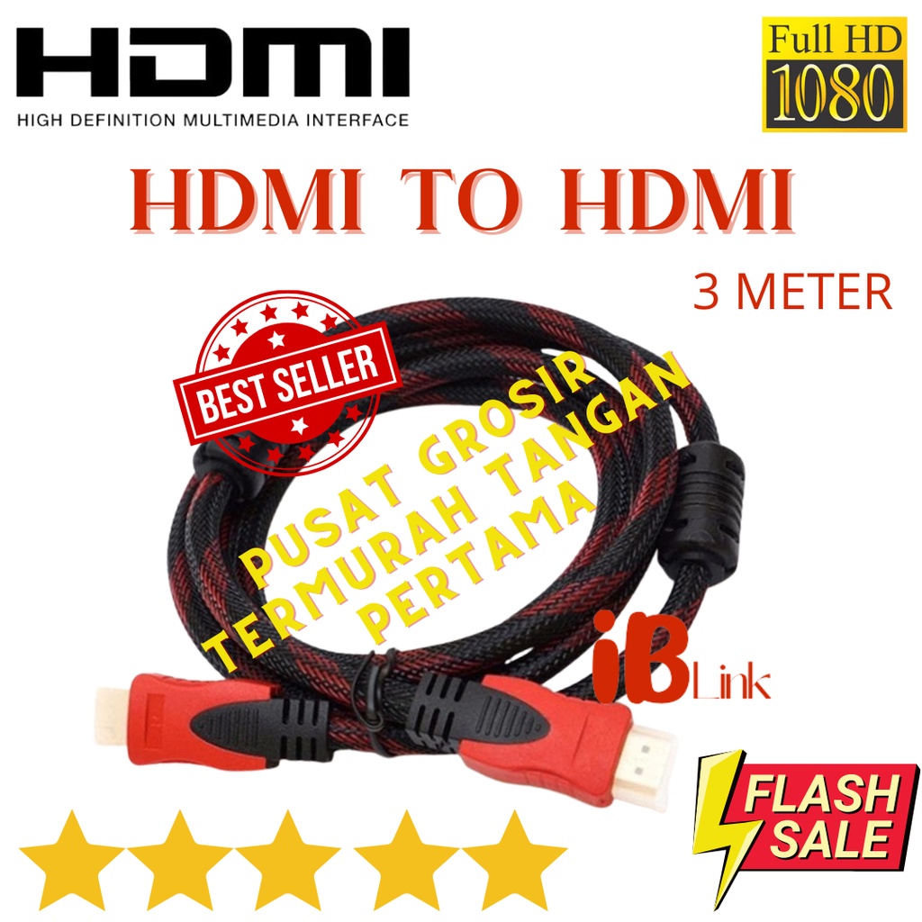 Jual KABEL HDMI 3M JARING / HDMI 3 M / HDMI 3 METER / KABEL HDMI TO HDMI SERAT JARING DARI ...