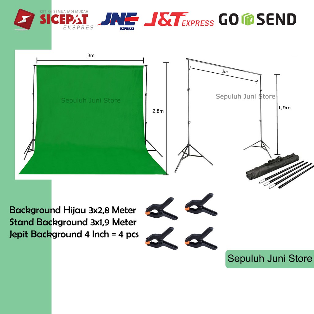 Jual Paket Background Foto Produk Hijau 3 Meter Portable Studio Konten ...