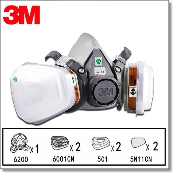 Jual 001 - Safety MASKER RESPIRATOR 3M 6200 SET 7IN1 Safety | Shopee ...
