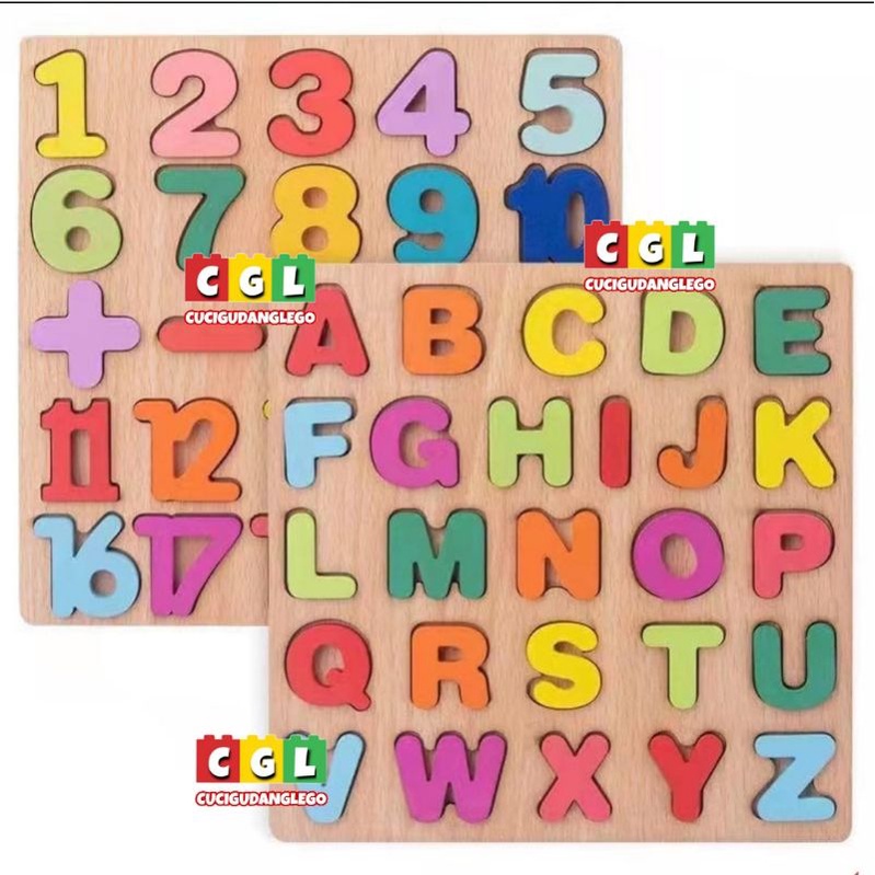 Jual Puzzle Kayu 3D Chunky Puzzle Anak Abjad Huruf ABC Angka Edukasi ...