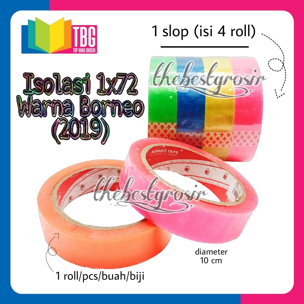 Jual 1 PCS ISOLASI 1X72 WARNA BORNEO / ISOLASI WARNA/ COLOUR TAPE ...