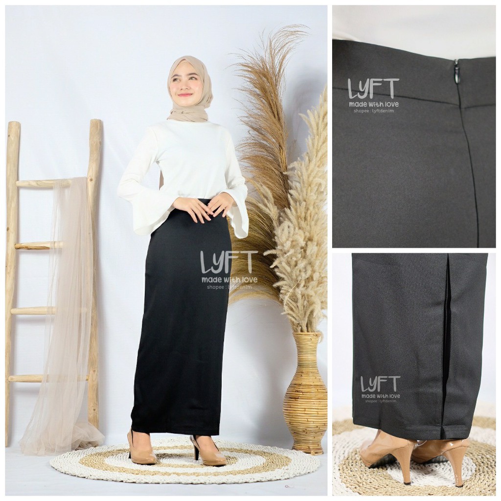 Jual Rok Span Hitam Formal Panjang Lurus Lipit Belakang - Rok Pensil ...