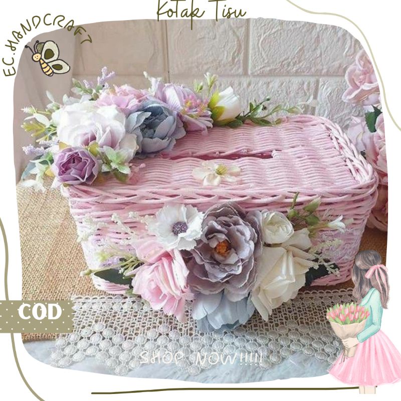 Jual Kotak Tisu Tissue Pink Ungu Hias Bunga Custom Tempat Box Dekorasi ...