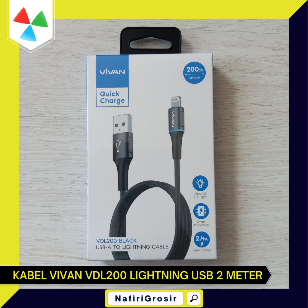Jual KABEL VIVAN VDL200 2 METER 2.4A LED SMART PROTECTION USB TO ...