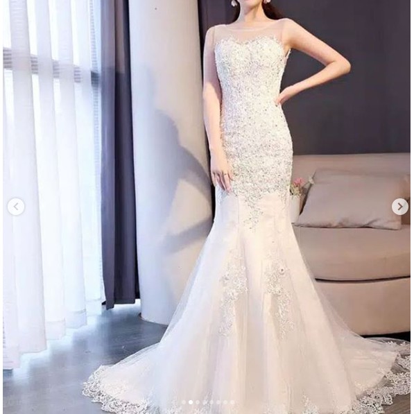 Jual gaun wedding mermaid elegant/gaun pengantin putih model korea ...
