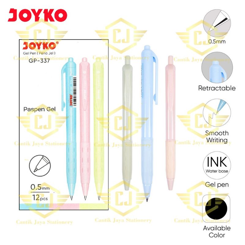 Jual 1 LSN / 12 PCS Gel Pen Pulpen Pena Joyko GP-337 Paspen Gel 0.5 mm | Shopee Indonesia