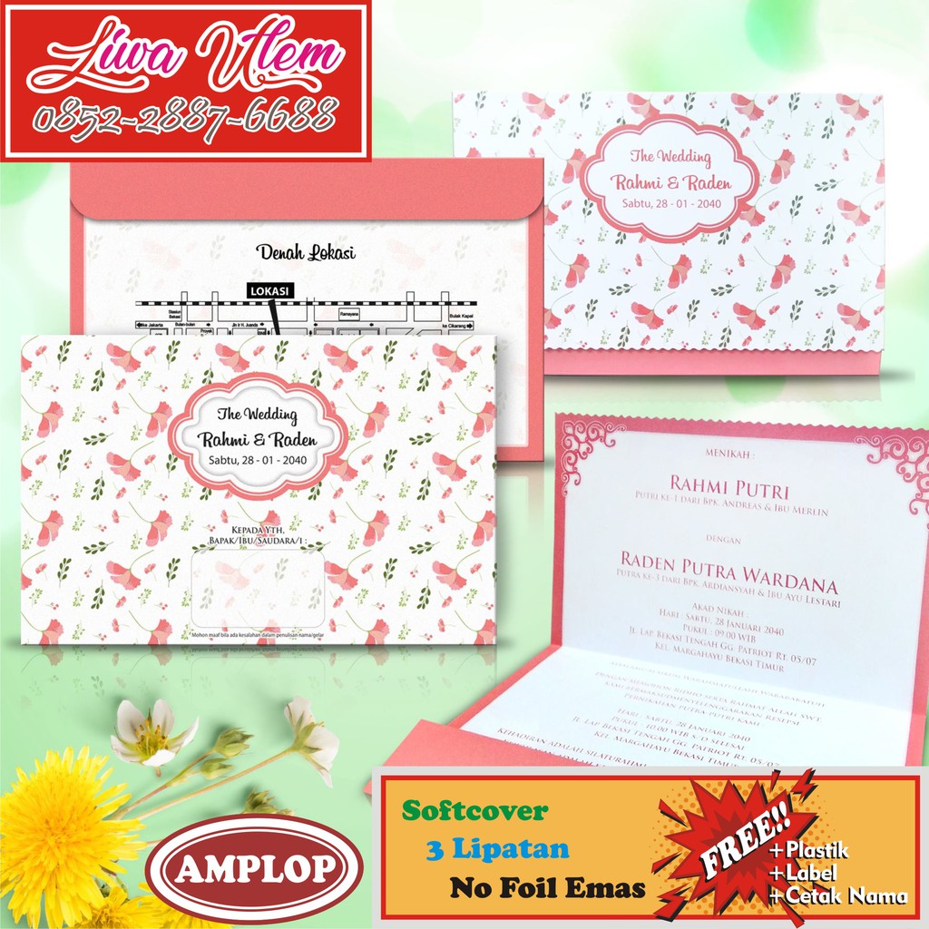 Jual Undangan Bunga Pink Plus Amplop Murah | Shopee Indonesia