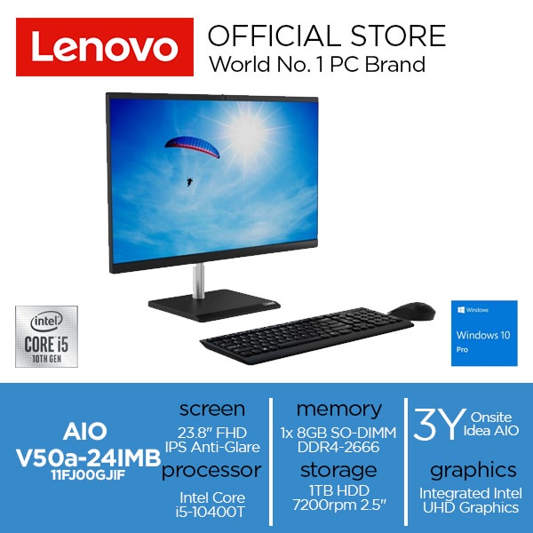 Jual Lenovo AIO V50a-24IMB GJIF i5-10400T 8GB 1TB HDD 23.8" Touch W10 Pro | Shopee Indonesia