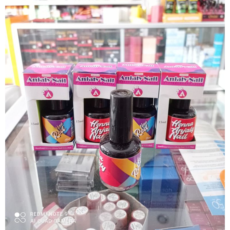 Jual Henna Kuku Anjaly Nail halal & Kutek halal Maroon BOTOL KACA ...