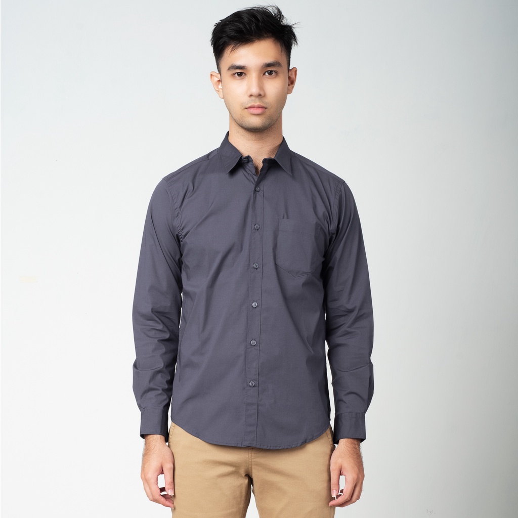 Jual BENHILL Kemeja Basic Formal Pria Panjang Katun Poplin Abu 45-16633 ...