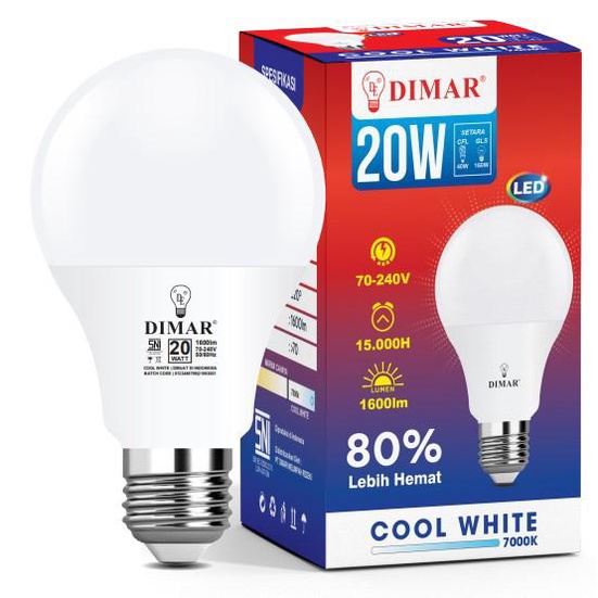 Jual DIMAR LED BULB 20 WATT 7000K COOL WHITE 100% SNI BERGARANSI RESMI ...