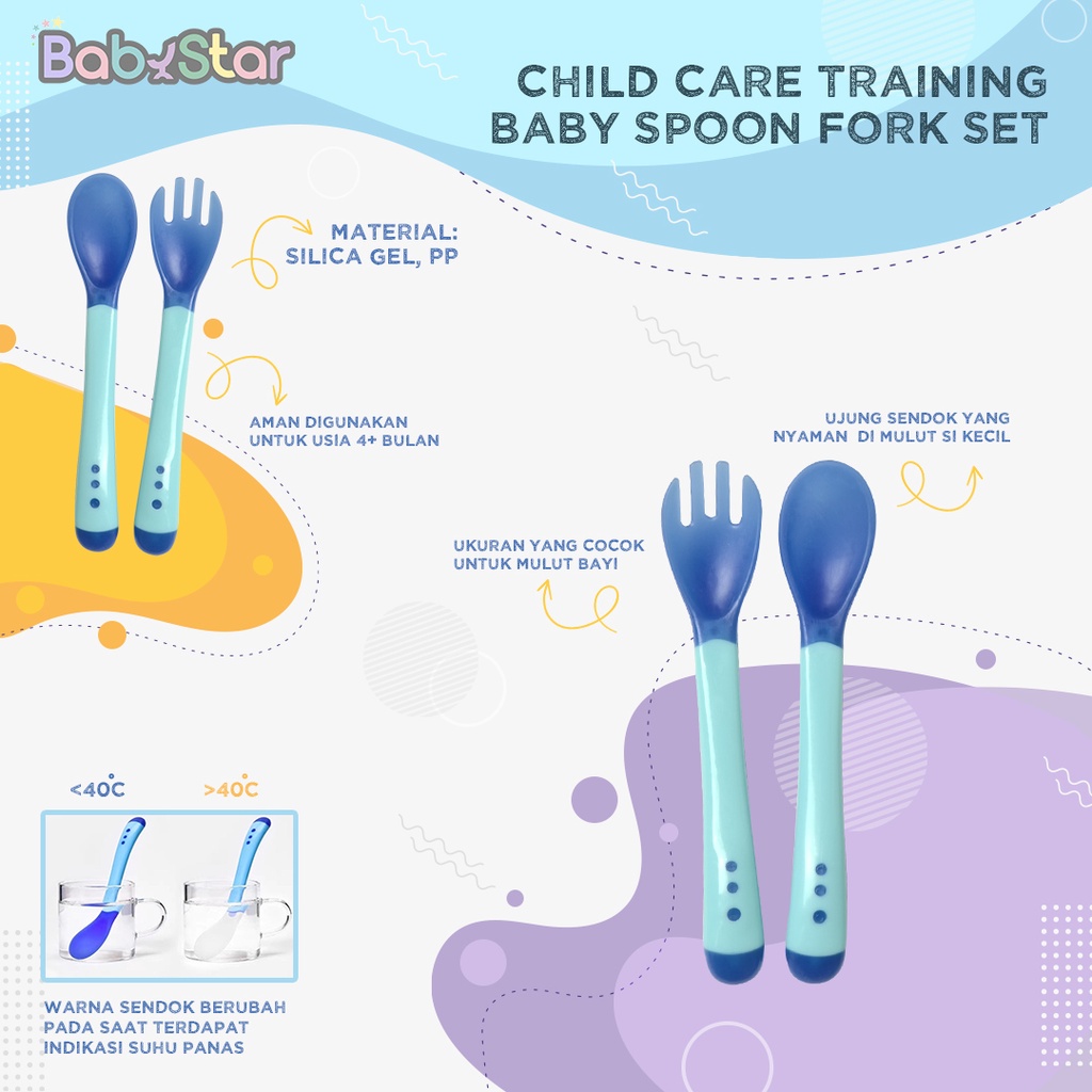 Jual BABY STAR Sendok Garpu Makan Bayi Sensor Panas / Spoon Heat ...