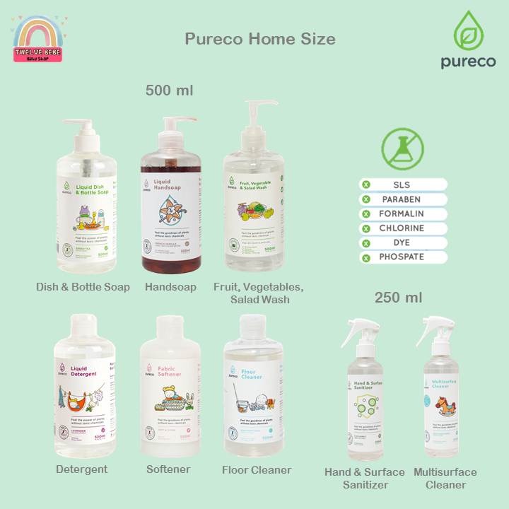 Jual Pureco Home Size 500ml & 250ml Detergent / Dish Soap / Softener / Floor Cleaner / Fruit ...