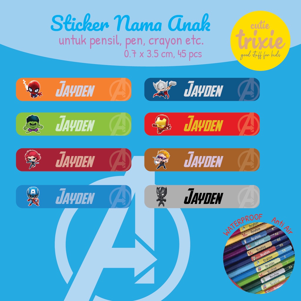 Jual Sticker Label Nama Anak Pensil AVENGER | Shopee Indonesia