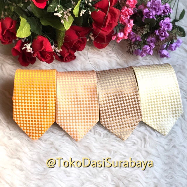 Jual Dasi panjang longtie motif tekstur kotak timbul edisi kuning krem ...