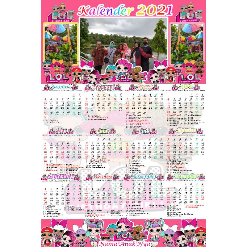 Jual Kalender 2021 Bisa Tambah Foto Nama dan Karakter Anak Ukuran A3 ...