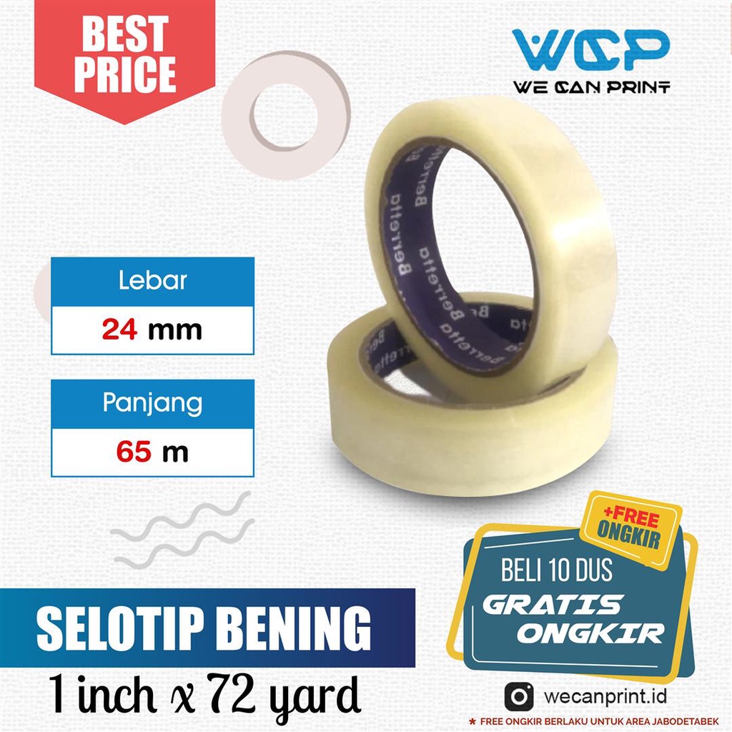 Jual Selotip Bening 1 inch 24mm x 65 meter Lakban Kecil 24 mm x 65 ...