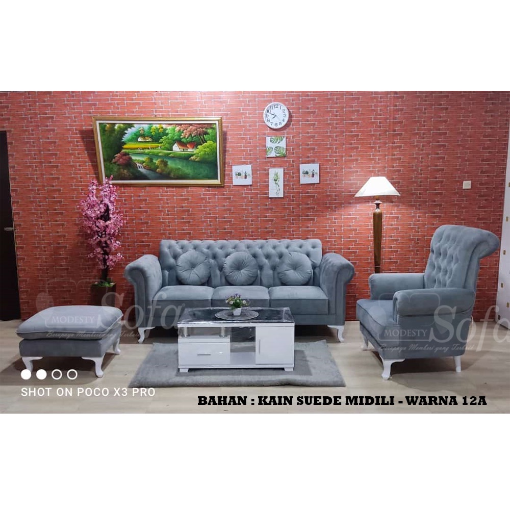 Jual Sofa Ruang Tamu Modesty 3 Seater Sancu + 1 Seater Wing Chair ...